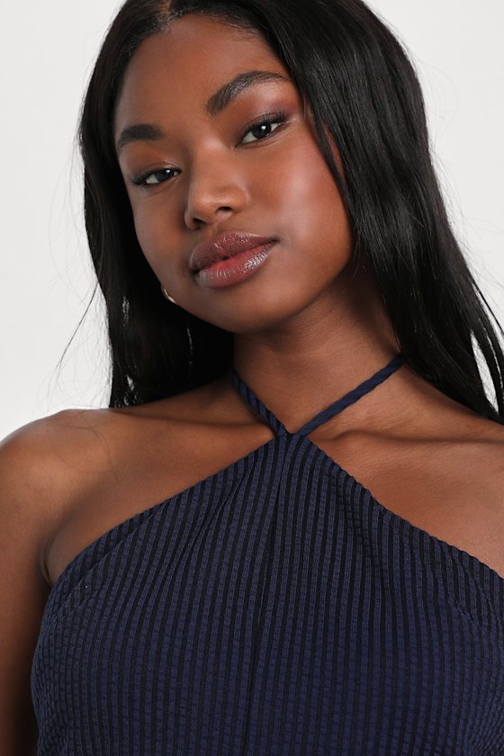 Navy Blue Halter Top - Sleeveless Halter Top - Tie-Back Crop Top - Lulus
