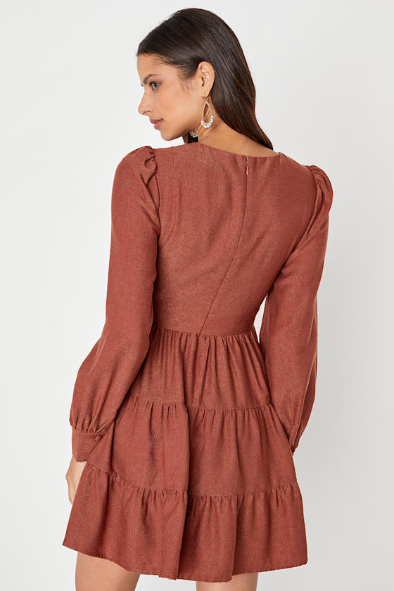 Rust Orange Dress - Orange Corduroy Dress - Tiered Mini Dress - Lulus