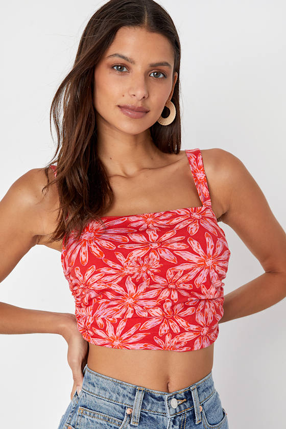Free People All Tied Up - Red Tie-Back Tank Top - Floral Top - Lulus