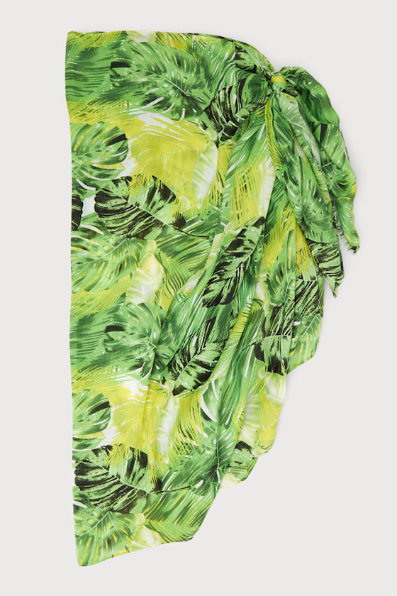 Green Palm Print Cover-Up - Sarong Cover-Up - Cover-Up Scarf - Lulus