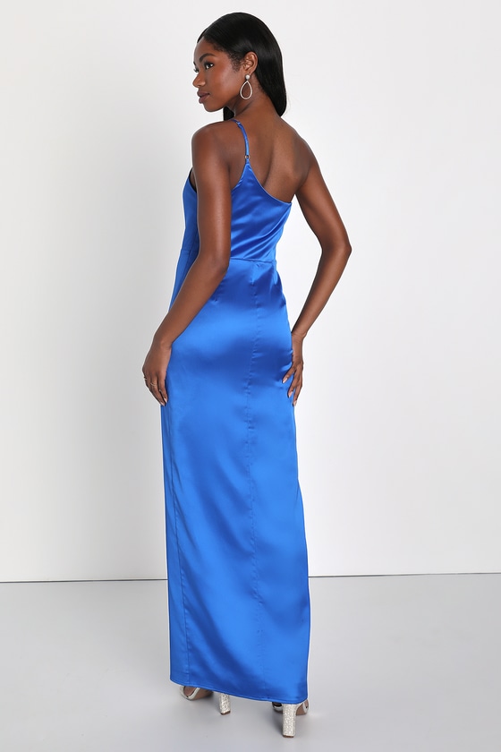 Royal Blue Satin Dress Satin One Shoulder Dress Satin Gown Lulus
