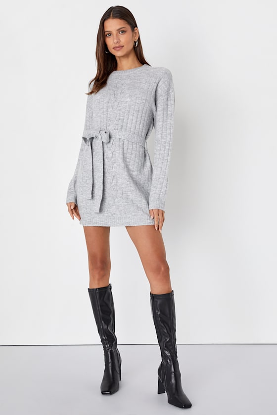 Heather Grey Sweater Dress - Mini Dress - Long Sleeve Dress - Lulus