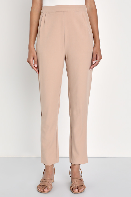 Beige Dress Pants Beige High Waisted Pants Trousers Lulus