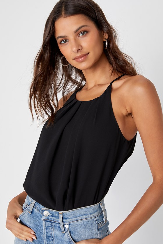 Chic Black Tank Top Scoop Neck Tank Top Pleated Tank Top Lulus