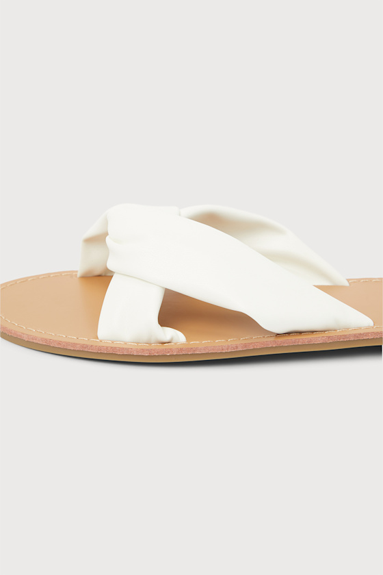 White Slide Sandals - Almond-Toe Sandals - Crisscross Sandals - Lulus