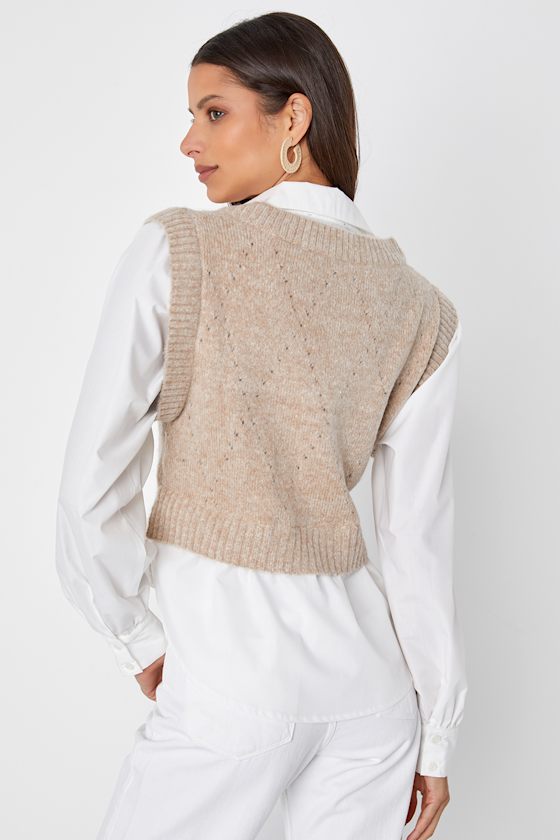 White & Beige Top - Layered Sweater Vest Top - Vest Top - Lulus