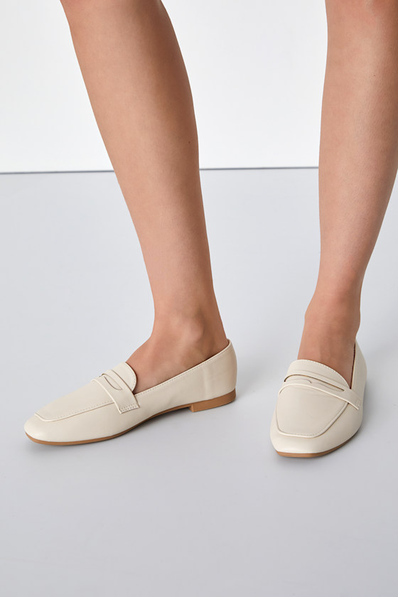 Cute Ivory Loafers - Faux Leather Loafers - Flat Loafers - Lulus