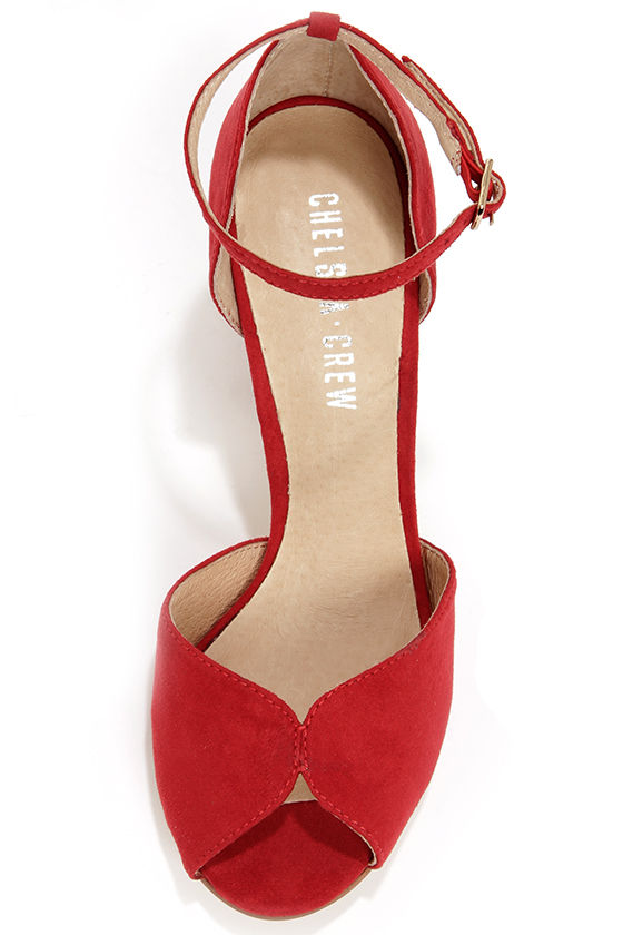 Pretty Red Shoes - Peep Toe Heels - Ankle Strap Heels - $65.00