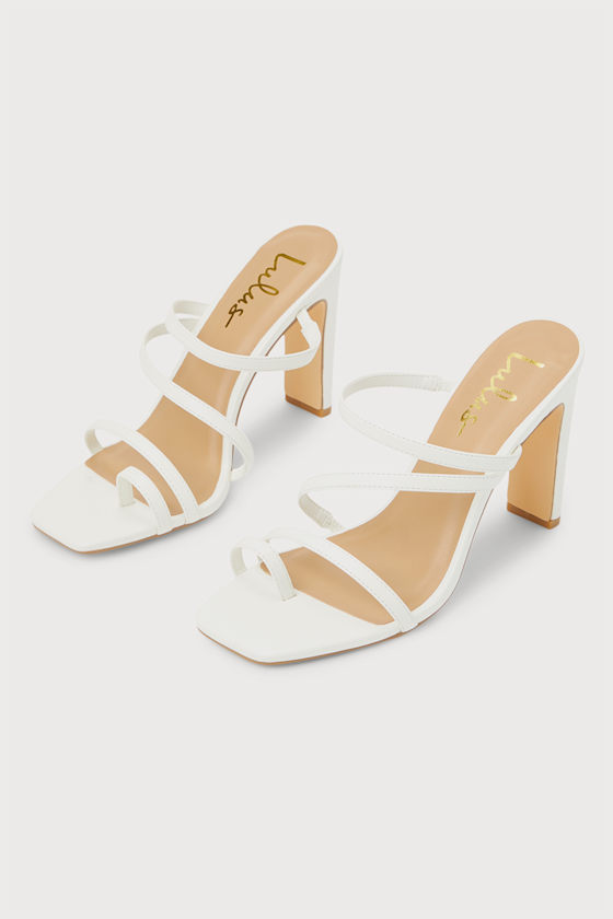 White Strappy Sandals - Slide Sandals - High Heel Slide Sandals - Lulus