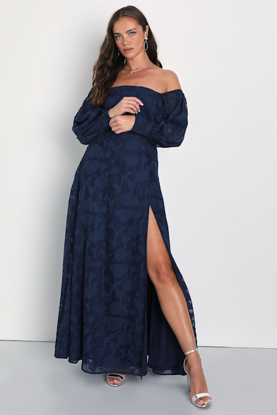 Navy Burnout Dress - Off-the-Shoulder Maxi Dress - Chic Dress - Lulus