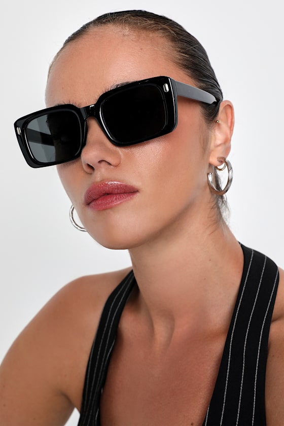 Black Sunglasses - Rectangular Sunnies - Retro Sunnies - Lulus
