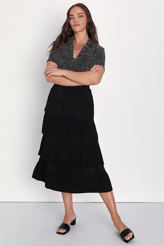 Black Skirt - High-Rise Skirt - Tiered Skirt - Pleated Skirt - Lulus