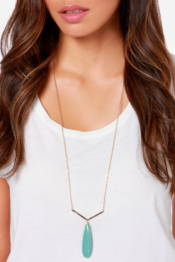 Cool Pendant Necklace - Turquoise Necklace - Gold Necklace - $22.00 - Lulus
