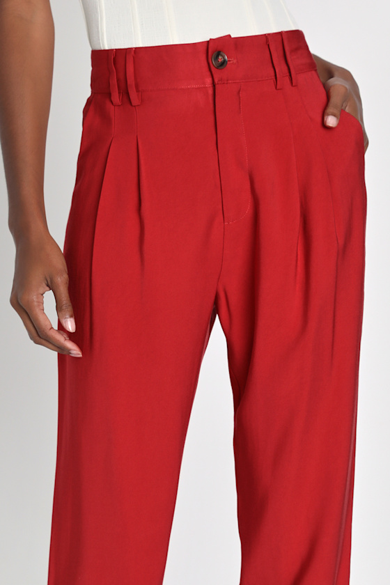 Chic Office Pants - Red Trouser Pants - High Waisted Pants - Lulus
