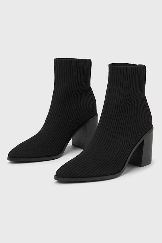 Ribbed Knit Sock Boots - Black Sock Boots - Slip-On Boots - Lulus