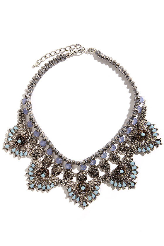 Pretty silver Necklace - Statement Necklace - Rhinestone Necklace - $28 ...