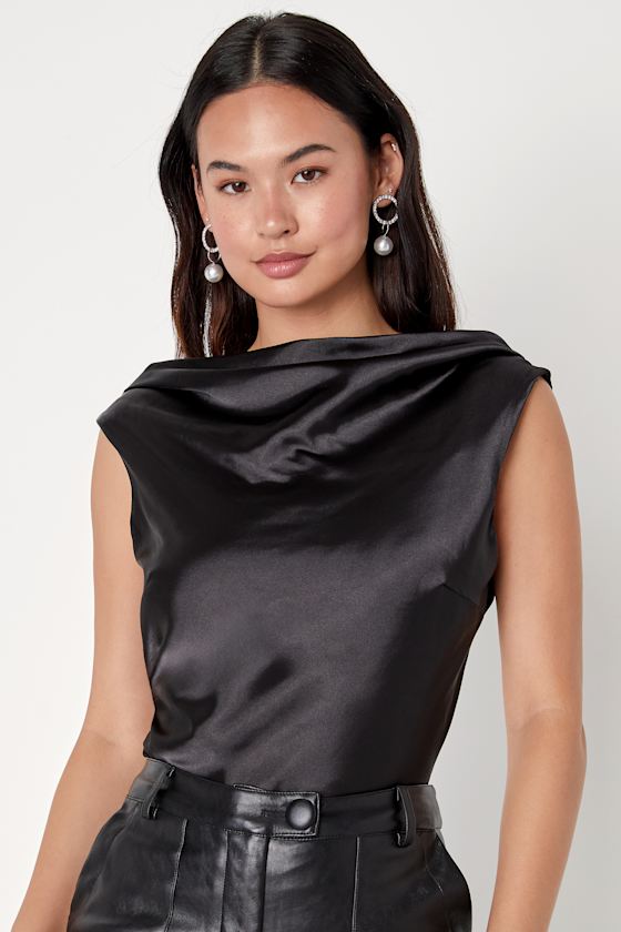 Chic Black Backless Top - Sleeveless Blouse - Satin Pearl Top - Lulus