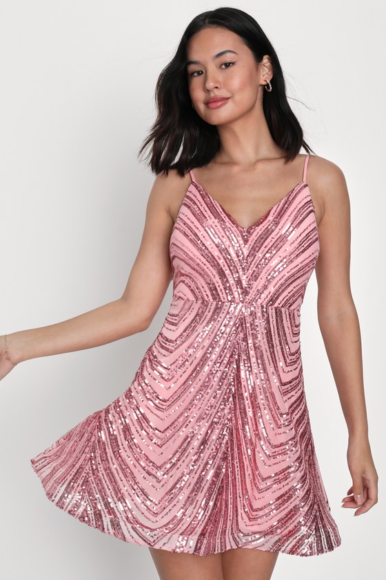 Light Pink Sequin Dress Sequin Skater Dress Pink Mini Dress Lulus