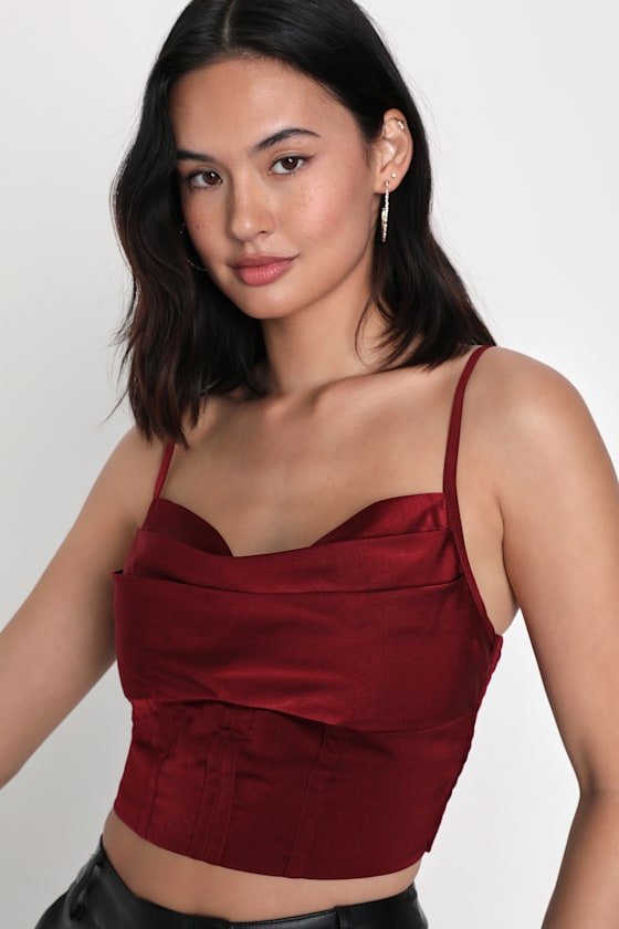 Sexy Burgundy Top - Satin Top - Bustier Crop Top - Smocked Top - Lulus