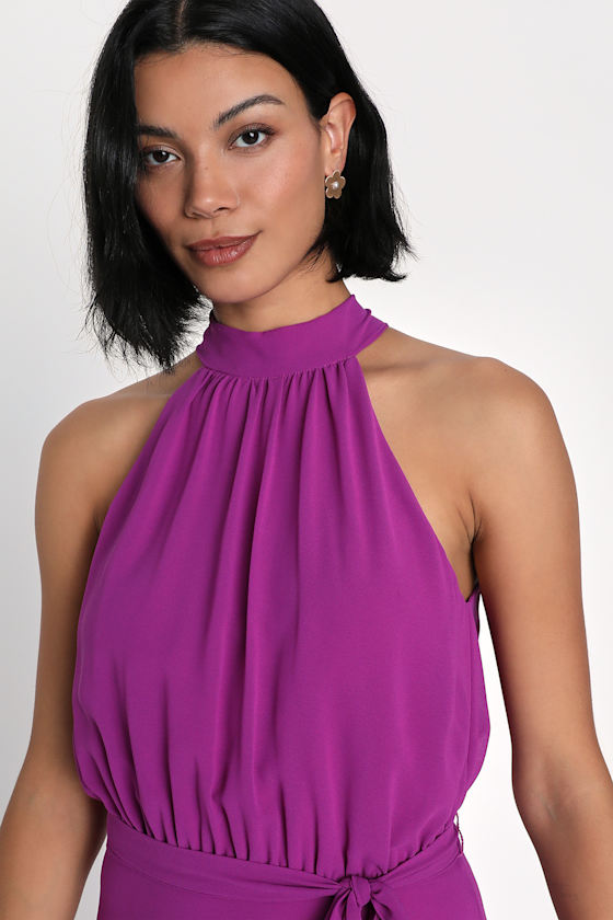 Purple Halter Dress - Asymmetrical Ruffled Dress - Maxi Dress - Lulus