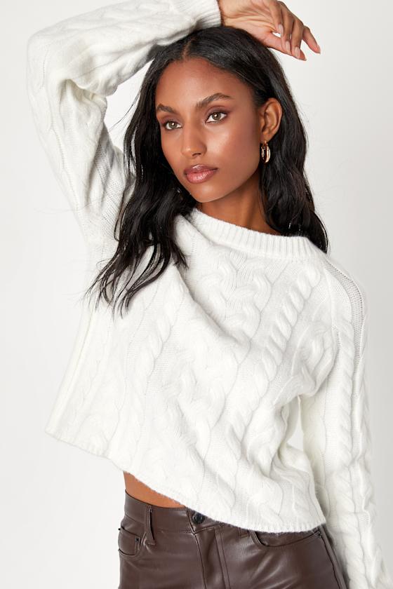 Cable Knit Sweater - Balloon Sleeve Sweater - Ivory Sweater - Lulus