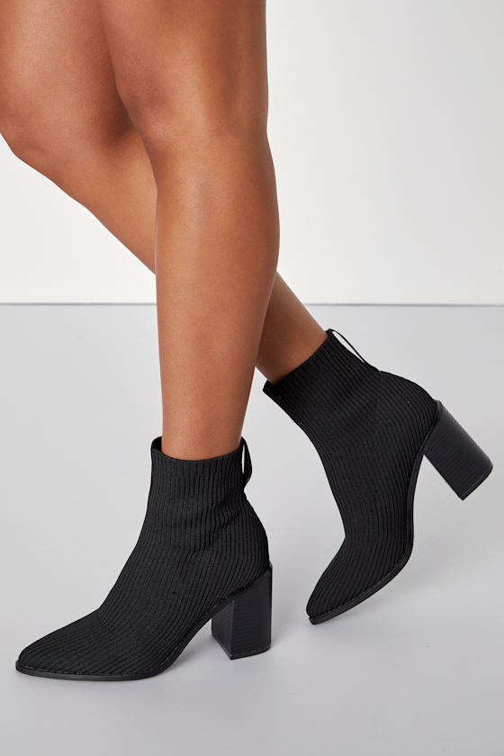 Ribbed Knit Sock Boots - Black Sock Boots - Slip-On Boots - Lulus