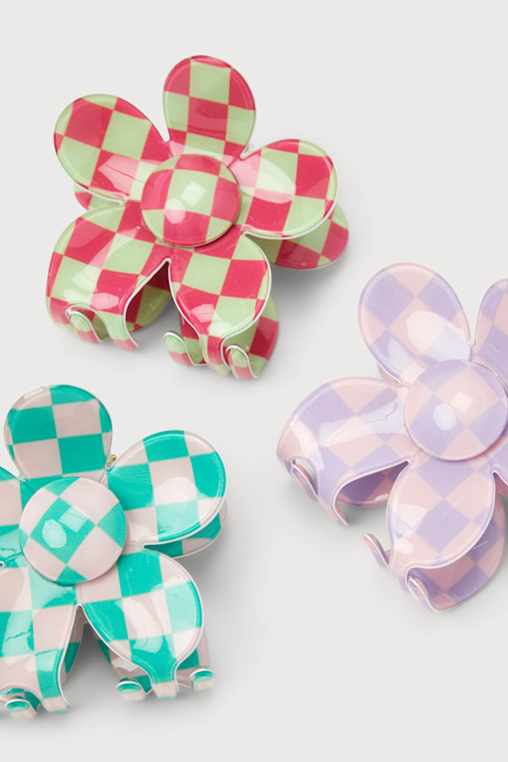 Checkered Hair Clips - Flower-Shaped Hair Clips - Claw Clip Set - Lulus