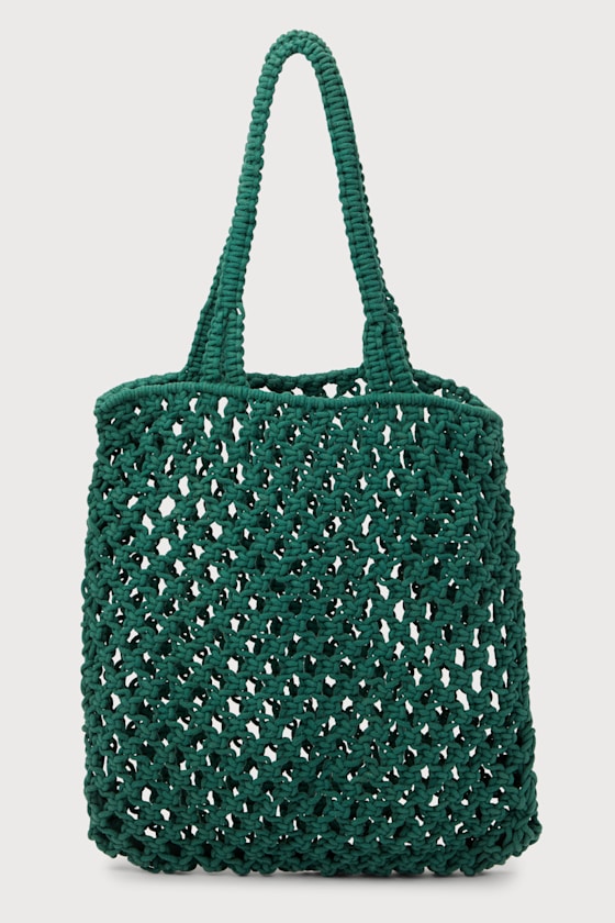 Dark Green Crochet Tote - Crochet Tote Bag - Rope Tote Bag - Lulus