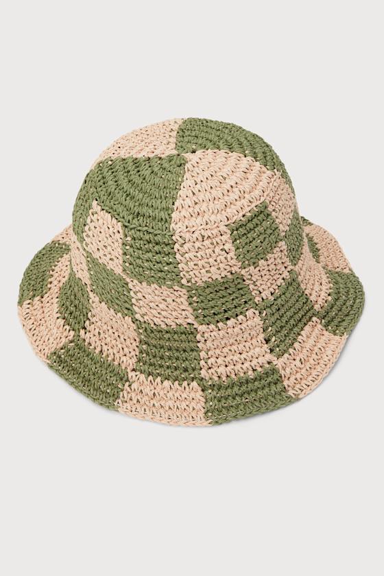 Green and Pink Checkered Hat - Bucket Hat - Straw Bucket Hat - Lulus