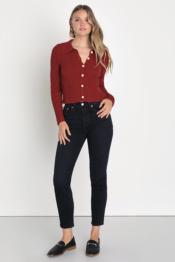 Red Cardigan Sweater - Long Sleeve Top - Button-Up Cardigan Top - Lulus