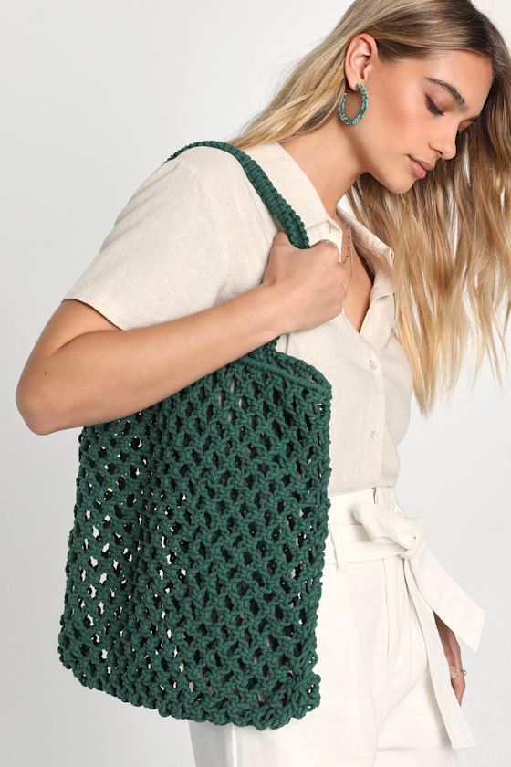 Dark Green Crochet Tote - Crochet Tote Bag - Rope Tote Bag - Lulus