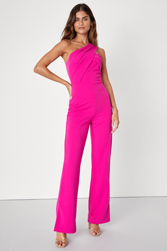 Hot Pink Jumpsuit - One-Shoulder Jumpsuit - Sleeveless Jumpsuit - Lulus