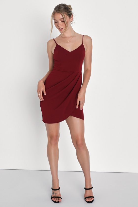 Sexy Wine Red Dress Bodycon Dress Wrap Dress Lulus