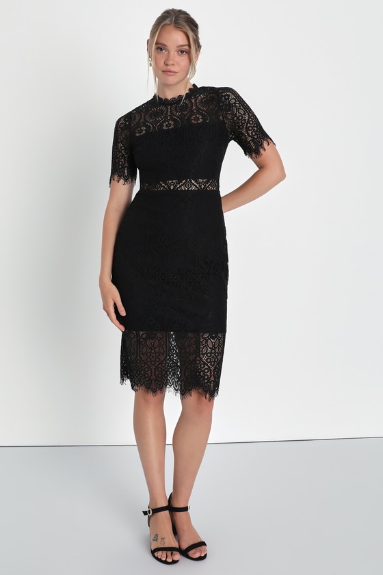 Chic Black Dress Lace Dress Lbd Sheath Dress Lulus