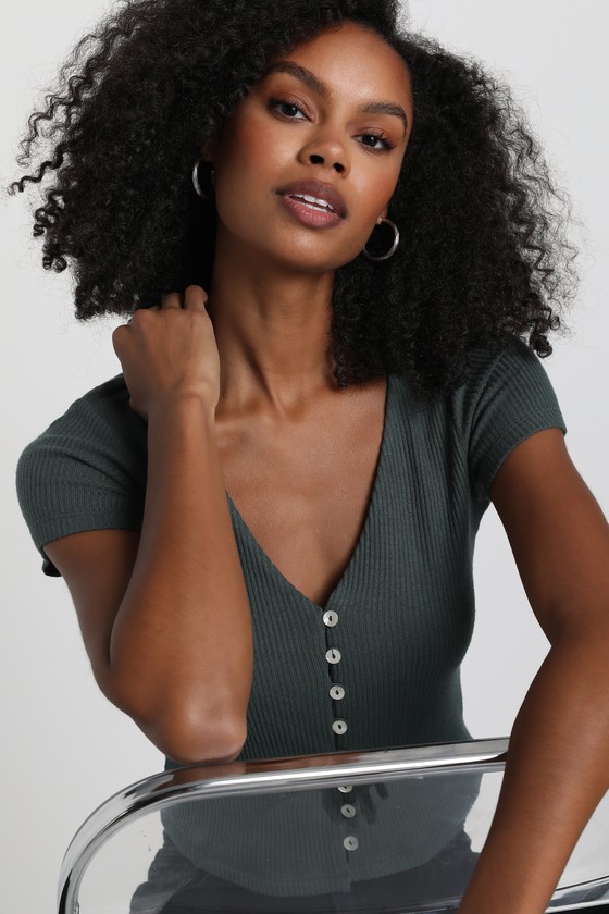 Cute Dark Green Top - Short Sleeve Top - Button-Up Top - Crop Top - Lulus