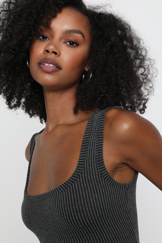 Grey Ribbed Knit Top - Tank Top - Urban Knit Tank Top - Lulus
