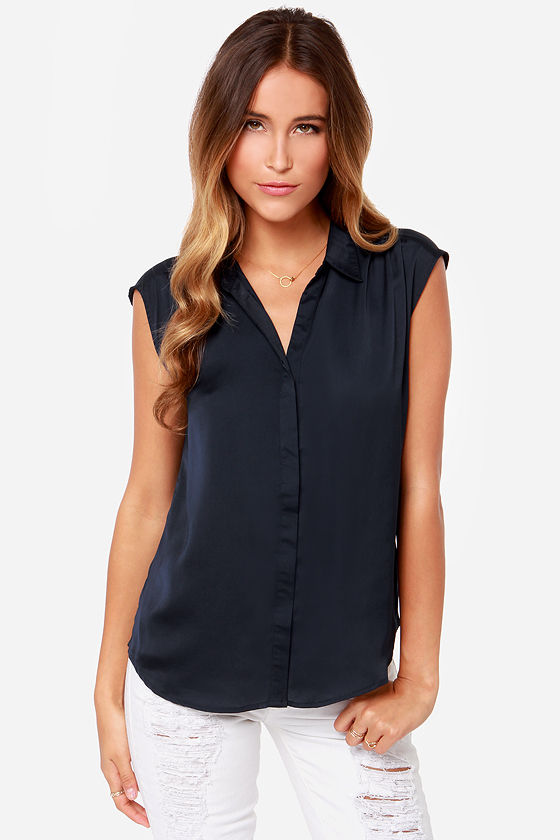Button-Up Top - Navy Blue Top - Sleeveless Top - $42.00 - Lulus