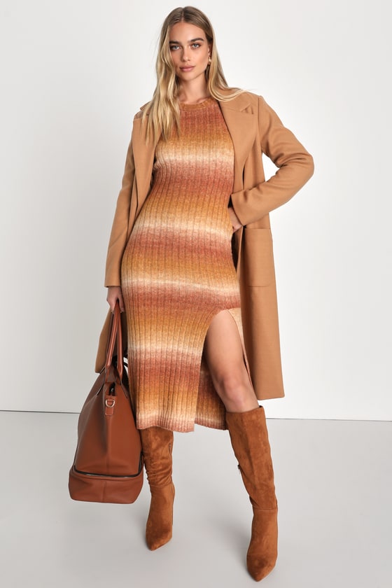 Rust Sweater Dress - Multi Striped Dress - Midi Sweater Dress - Lulus