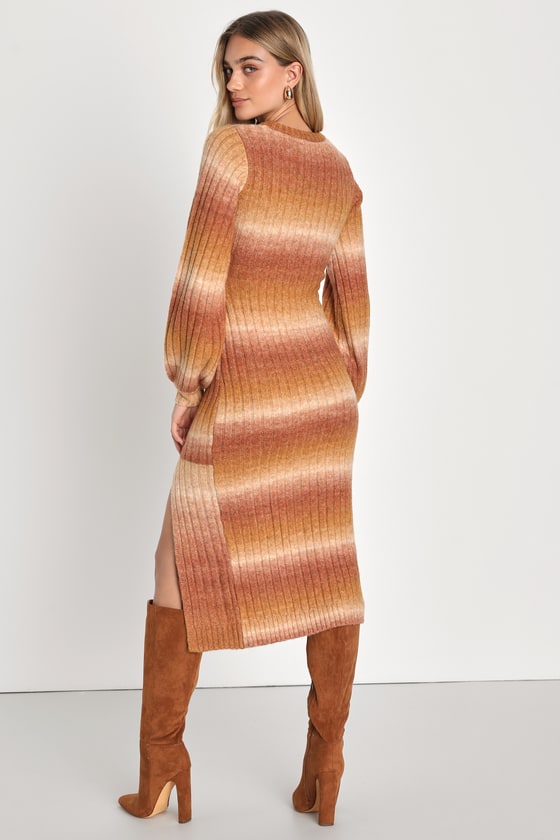 Rust Sweater Dress - Multi Striped Dress - Midi Sweater Dress - Lulus