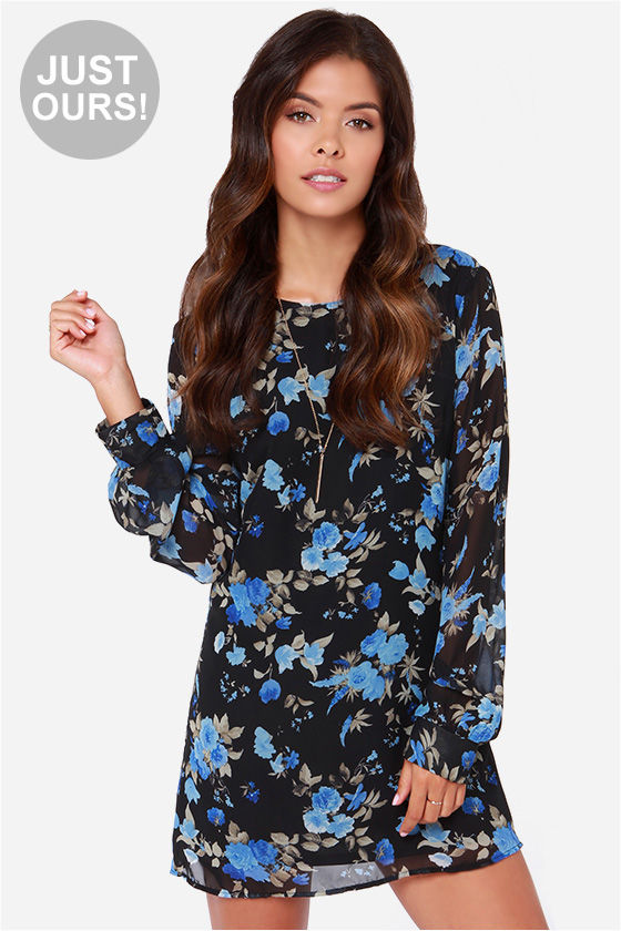 Floral Print Dress - Shift Dress - Long Sleeve Dress - $59.00 - Lulus