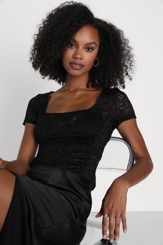 Black Lace Top Sheer Lace Top Lace Crop Top Sexy Top Lulus