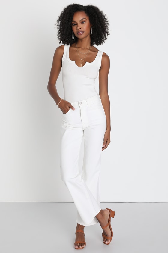 White Tank Top - Ribbed Knit Tank Top - Notched Neckline Top - Lulus