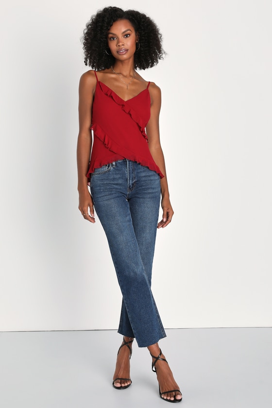 Wine Red Chiffon Top - Ruffled Cami Top - Chiffon Cami - Tank - Lulus