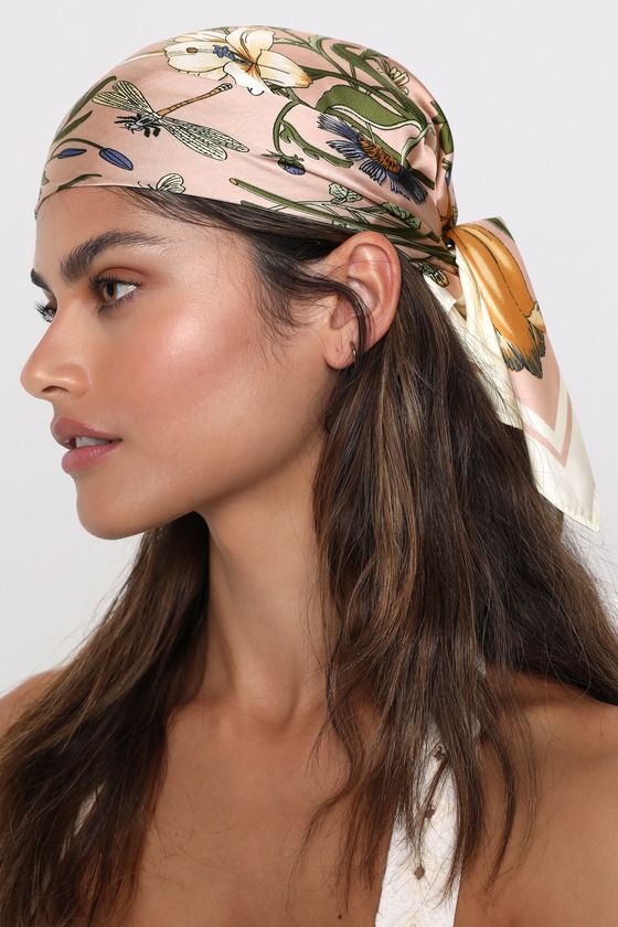 Light Pink Floral Scarf - Light Pink Satin Scarf - Hair Scarf - Lulus