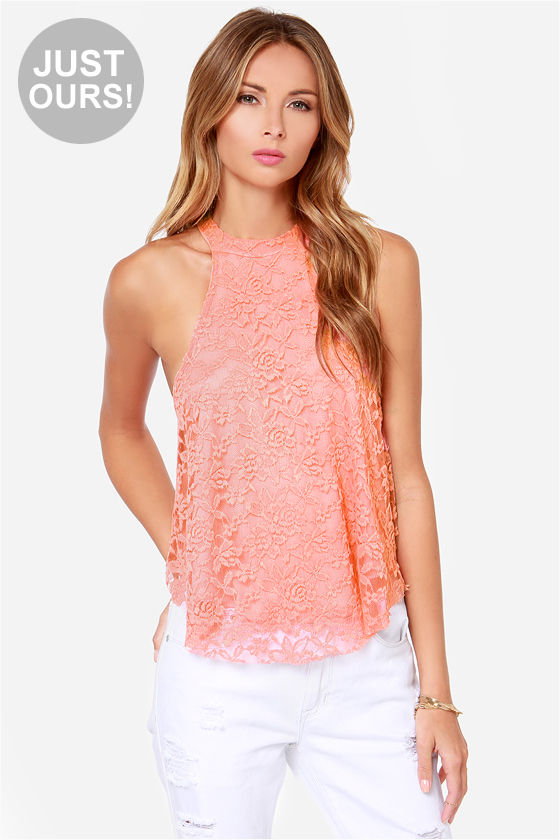 Coral Lace Top - Halter Top - Crop Top - $29.00 - Lulus