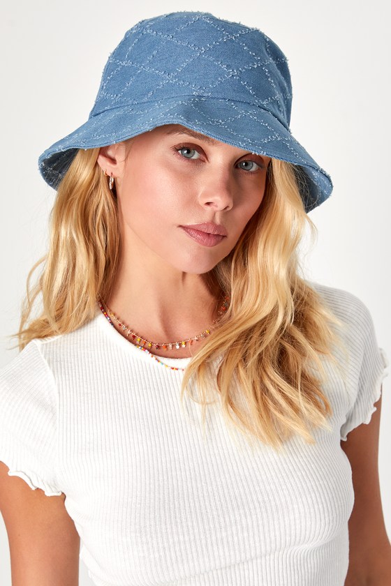 Blue Denim Textured Hat - Denim Bucket Hat - Foldable Bucket Hat - Lulus