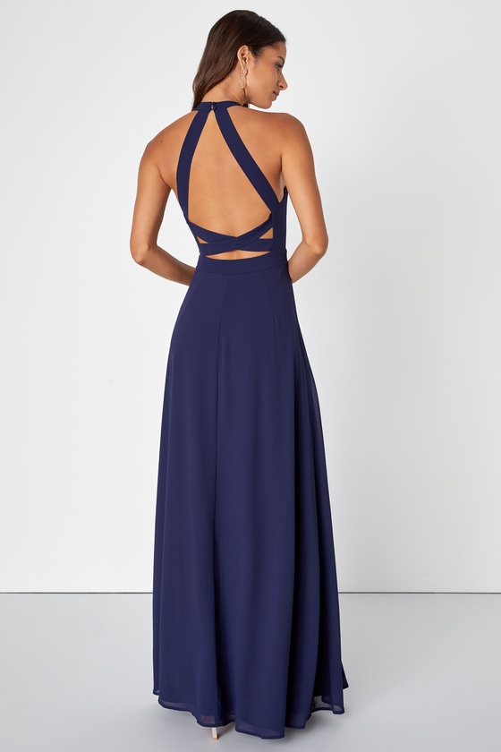 Navy Blue Backless Dress Halter Maxi Dress Bridesmaid Dress Lulus