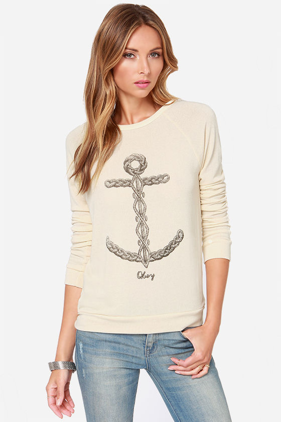 Obey Knit Anchor Sweater - Cream Sweater - $53.00 - Lulus