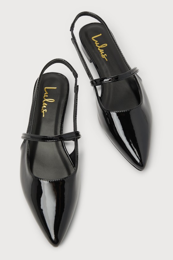 Shiny Black Patent Flats - Slingback Flats - Pointed-Toe Flats - Lulus