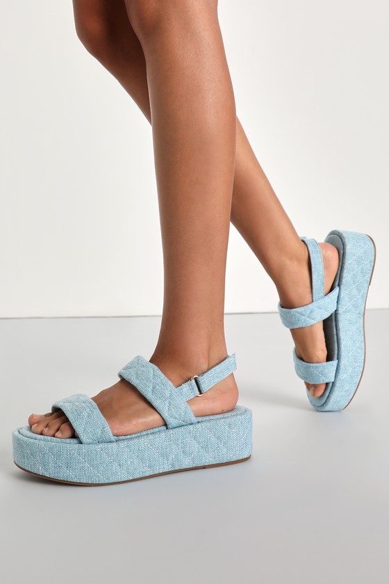 Denim Quilted Sandals - Platform Sandals - Slingback Sandals - Lulus